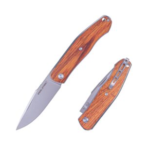 real steel knives serenity slipjoint folding knife 3.375" n690 satin drop point blade, rosewood handle