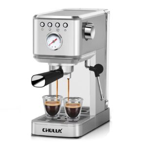 chulux slim espresso machine with milk frother steam wand, 20 bar professional italian pump semi automatic espresso coffee machine for home cappuccino & latte maker