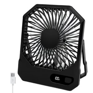 mymulike battery operated small desk fan,portable 3 speed usb rechargeable fan with led display， 3000mah 180° tilt folding personal fan for bedroom home office outdoor trip