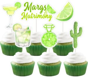 joymemo 24 pcs margs & matrimony bachelorette cupcake toppers - green margarita bridal shower decorations, margaritas and matrimony bridal shower cake decor for mexican fiesta wedding party