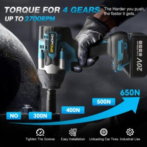 SPICIMOMO Cordless Impact Wrench 1/2 Inch for Car, 20V Brushless Power Impact Gun 600N.m(443Ft-lbs) with 2 Packs 4.0Ah Batteries, High Torque Electric Impact Driver for Mechanic, Mechanical Engineer