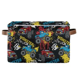 monster truck black red blue storage basket fabric toy baskets racing cars boys open home storage bins boxes foldable organizer bag for toy book shelf closet baskets 16×12×8 inches