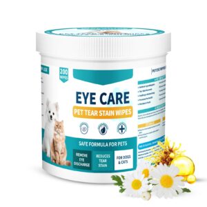 vicsom eye wipes for dogs & cats, 200 pcs cat dog eye wipes tear stain remover, pet eye wipes presoaked & textured eye & face wipes, gently remove eye debris, discharge, mucus secretions