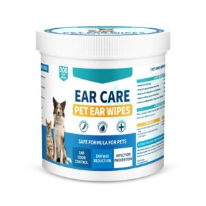 pet ear wipes for dogs cats, 200pcs pet ear cleaner wipes for dogs cats gently remove ear wax, dirt debris - cleanse, soothe & deodorize -dog cat ear cleaning wipes relieve ear itching & inflammation