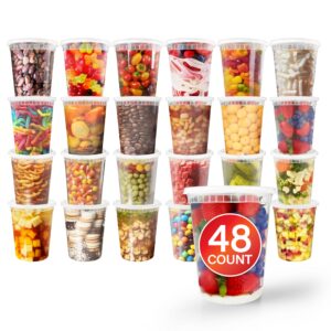 stock your home 32oz plastic deli containers with lids (48 pack), disposable plastic food storage containers with lids, reusable freezer containers, to go soup containers with lids, microwave safe