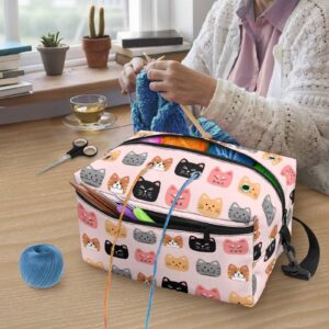 Kathyboom Cute Cats Yarn Storage Organizer Stain Resistant Yarn Bag with Shoulder Straps, Knitting & Crochet Supplies Yarn Holder Crochet Gift