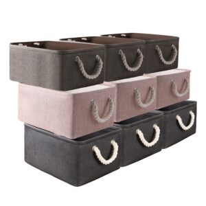 samoradrea storage basket bins 9 pack decorative baskets bulk storage baskets cubes containers with 2/handles for clothes storage, books, home, office, garage, bedroom, (black/pink/brown)