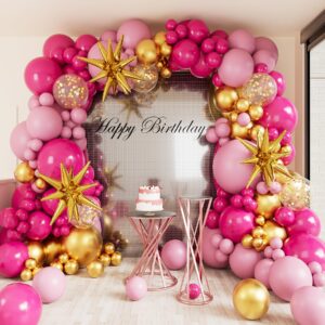 aooxpok hot pink balloon garland arch kit,146pcs hot pink balloon macaron pink balloon gold balloon for graduation baby shower birthday wedding gender reveal party decorations