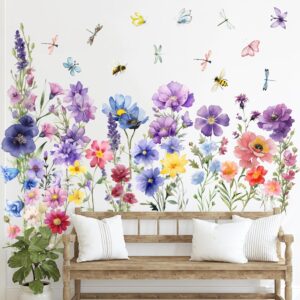 9 pieces flowers wall decals flower decals for walls vinyl flowers wall stickers peel and stick removable butterfly spring floral wall decals wall art decals decor for girls bedroom living room