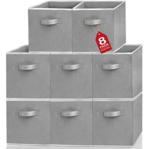 ijrplm 8 pack storage cubes,11 inch cube storage bins,fabric foldable cube baskets,collapsible storage bins with handles,fabric bins storage box for shelf organizing clothes closet toys,grey