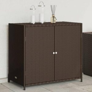 loibinfen wicker outdoor storage cabinet with two doors, freestanding outdoor patio storage unit, rattan deck box, brown 32.7"x17.7"x29.9" poly rattan, -83