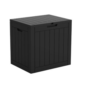 clussbin 30 gallon deck box lockable resin waterproof outdoor storage delivery box waterproof for patio furniture garden tools pool supplies black