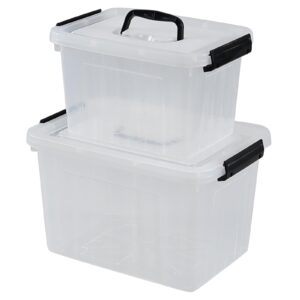 aninhao 12 quart & 6 quart clear plastic storage bins, latching storage box bin with handle, 2 packs