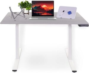 generic electric standing desk - adjustable height desk with laptop stand, sit stand desk, riser table (48 inch x 24 inch), smoothly and quietly adjust from 27 to 45 inches, white frame, gray desktop