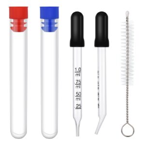 peutier 2pcs 1ml eye dropper, glass pipette with measurements bent & straight tip eyedropper calibration liquid dropper with cleaning brush rubber head for medicine oil laboratory feeding (black)