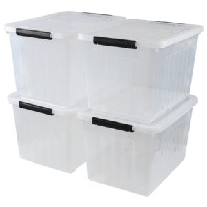 ewingger 50 l plastic lidded storage bin, 4 pack clear latching storage box with wheels