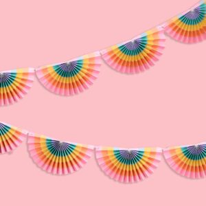 xo, fetti rainbow paper fan banner - 10 ft. | 3d pastel bachelorette party decorations, birthday party supplies, hanging photo booth backdrop, girl baby shower banner, bridal shower decor