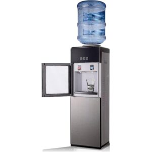 top loading water cooler dispenser - 5 gallon hot & cold water, child safety locker - 3 temperature with hot, room & cold spouts, suitable for home office