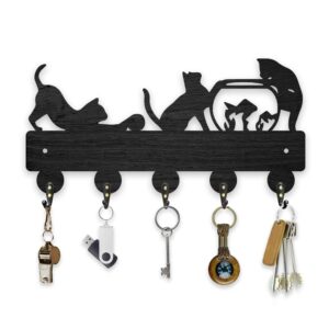 beunitone cat wooden key holder animal key hanger 11.8x7.9 cat fish decorative key holder rack wall mounted wood key display holder with 5 hooks and screws for entryway kitchen hallway office