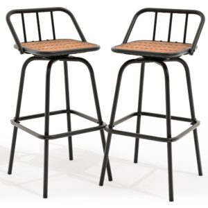 yitahome 30 inches swivel bar stools set of 2, counter height barstools platic wooden seat with backrests and footrest, industrial metal bar stools for outdoor patio home kitchen