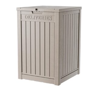 maiuscoli 48 gallon resin package delivery box - rust & moisture resistant, lockable, waterproof deck box for porches, patios, indoor & outdoor use (gray, 48 gallon)