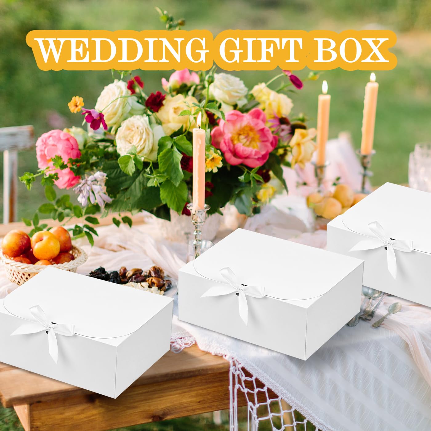 WLUSEAXI 12Pack Gift Boxes, 10x10x4 Inches Bridesmaid Proposal Box, White Boxes for Gifts, Paper Gift Box with Ribbon for Presents, Wedding, Bridal Shower, Baby Shower, Birthday Party, Graduation