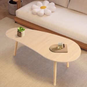 gifzes small coffee table, mid century modern tea table for living room center minimalist display coffee table, cloud shape oval wood table, white coffee tables for small space 40"lx20"wx16"h (mango)