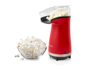 nostalgia 16 cup hot air popcorn maker | makes hot, healthy popcorn, no oil needed | measuring cap for kernels included | stainless steel | red