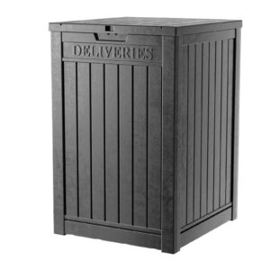 maiuscoli 48 gallon resin package delivery box - rust & moisture resistant, lockable, waterproof deck box for porches, patios, indoor & outdoor use (blcak, 48 gallon)