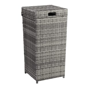 czczgx 26.7 gallon outdoor wicker trash bin rattan patio waste basket with lid, wicker recycling basket patio trash can for backyard, deck, poolside (gray)