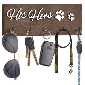 dahey dog leash holder key holder for wall decorative wood key hook hanger with 5 hooks farmhouse key rack organizer display for entryway hallway office home decor, 10.2" x 0.5" x 3.7"