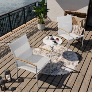 sunlei 3-piece patio bistro sets, outdoor black chairs & patio furniture conversation set-two chairs with coffee table (non-rocking chairs/white)