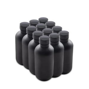 the bottle depot - 12 pack - 4 oz glass bottle with cap - black frosted - 22-400 neck finish - boston round bottles - uv rays protection