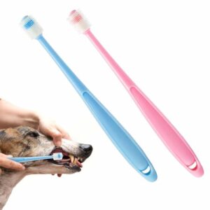 2 pcs small dog toothbrush cat tooth brush 360 degree soft silicone pet toothbrush tiny toothbrush cat dental care puppy dogs pet tooth cleaning kit deep clean for small dog & cat (pink+blue)