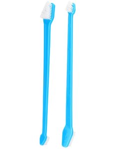 qwork double-headed pet toothbrushes for dogs and cats, 8.66" length, soft nylon bristles, blue, dental care cleaning kit for pets, 200 pcs