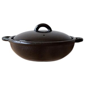 handmade ceramic pot - japanese donabe cocer cooking pot - for 2-3 people 10.2 x 10.2 x 4.7 inch (1500cc) - black