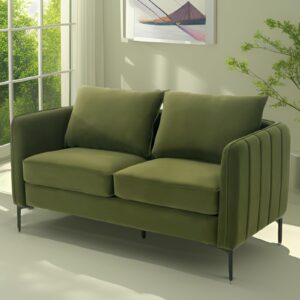 60 inch velvet loveseat, mid century modern comfy upholstered sofa couch with metal legs 2 seater sofa 6.3 inch extra thick cushion couch for living room small spaces apartment(green)