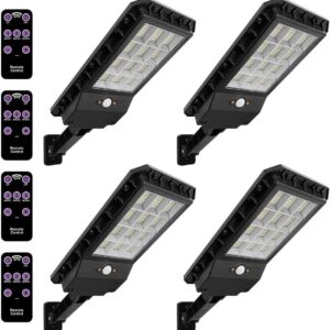 Arily Solar Street Lights Outdoor 144 LED Street Light Solar Powered Street Light Dusk to Dawn Solar Outdoor Lights Remote Control Solar Barn Lights for Parking Lot, Garage, Yard -4 Pack