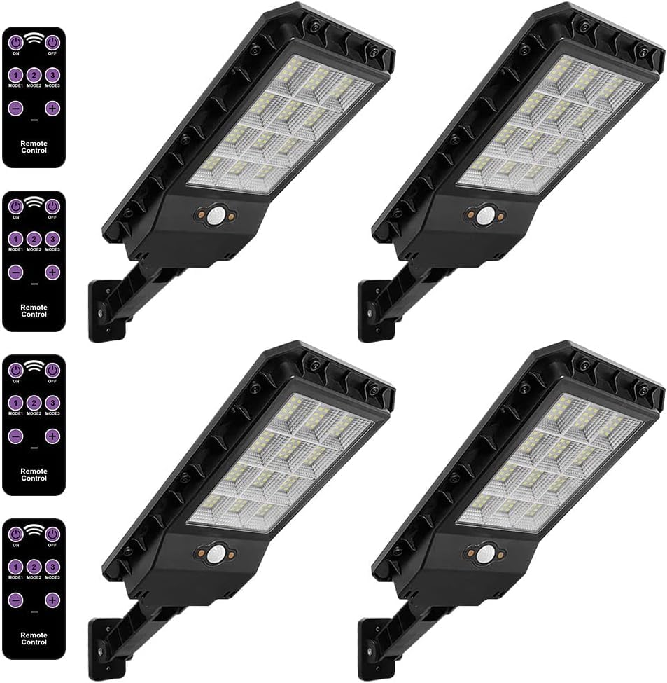 Arily Solar Street Lights Outdoor 144 LED Street Light Solar Powered Street Light Dusk to Dawn Solar Outdoor Lights Remote Control Solar Barn Lights for Parking Lot, Garage, Yard -4 Pack