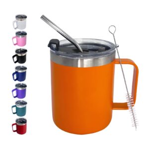 gobatt 1pack 12oz coffee mug with handle bulk, stainless steel insulated travel tumblers with,double wall vacuum camping cup for hot & cold drinks tea (orange)