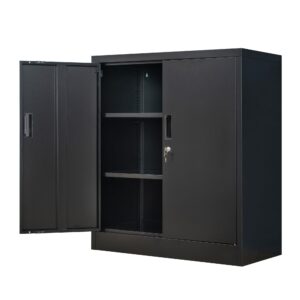 idekai metal storage cabinet with lock, 36" garage storage cabinets with 2 lockable doors and 2 adjustable shelves,tall file cabinet, tool cabinet for office,home,garage,gym,school (black)