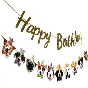 dog birthday garland funny happy birthday banner decor puppy face bday party bunting decorations gold birthday sign