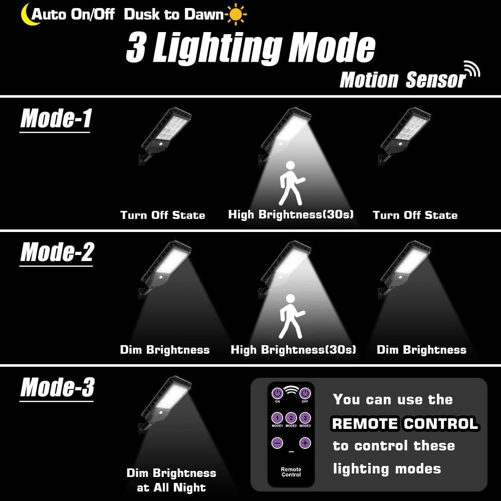 Arily Solar Street Lights Outdoor 144 LED Street Light Solar Powered Street Light Dusk to Dawn Solar Outdoor Lights Remote Control Solar Barn Lights for Parking Lot, Garage, Yard -4 Pack