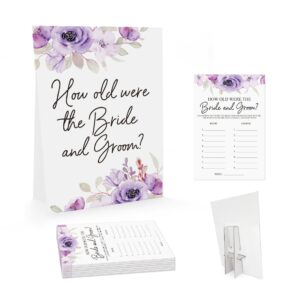 uhadre floral how old were the bride and groom game, guess the age photo game, purple bridal shower wedding shower game (1 sign and 30 cards)-bng30