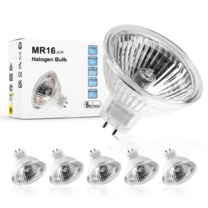 weshlmpo mr16 halogen light bulb 2 pin 50w 12v, 500lm high output gu5.3 base for landscape lights, track lights, fiber optics, desk lamps, 2700k warm white dimmable, 6 pack