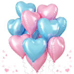 pink blue heart balloons, 18 inch pastel blue pink foil heart balloons pearl pink blue heart shape mylar balloons baby blue and pink party balloons for baby shower gender reveal birthday