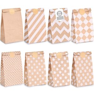 vgoodall 24pcs paper bags with stickers, goodie bags party favor bags polka dot striped treat bags lunch bags for wedding party supplies