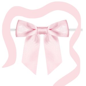 rainbowpana 50 pack 4.5" twist tie bows, luxury baby pink satin ribbon pretied bows, premade craft decoration for package