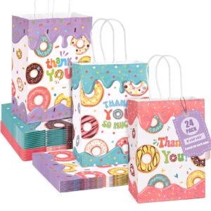 vgoodall 24pcs donut gift bags, 5.5" x 2.8" x 8" paper bags thank you gift bags with handles party favor bags goodie bags for party supplies birthday treat bags