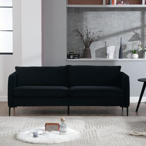 85 inch velvet sofa, mid century modern comfy upholstered sofa couch with metal legs 3 seater sofa high-density foam and 6.3 inch extra thick cushion couch for living room apartment（black）